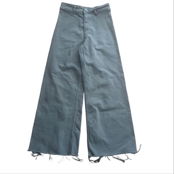 Zara | Jeans | Zara Wide Leg Boho Chic Raw Edge Utility Green Jeans Sz ...